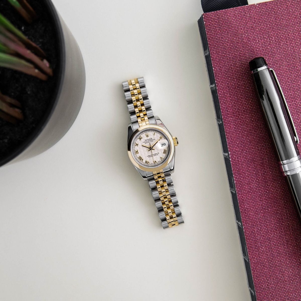 Buy Genuine Used Rolex Lady-Datejust 26 179163 Watch - Ivory Pyramid Dial | SKU 5006