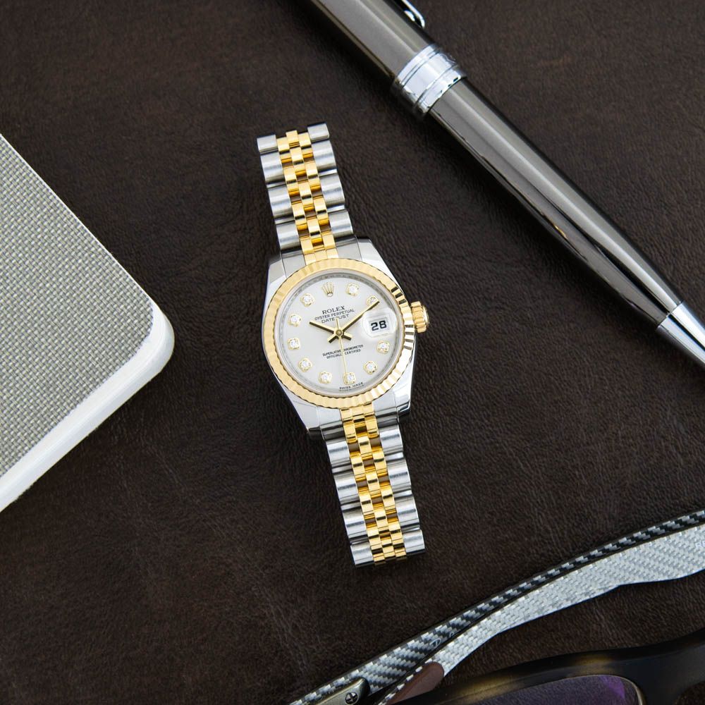 Rolex Lady Datejust Gold Blue Index 179173 Watch Chest